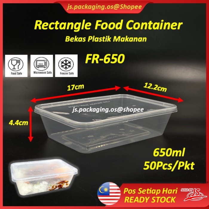 FR650 Microwaveble Rectangular Disposable Plastic Food Container 50Set BEKAS PLASTIK Segi 4 ...