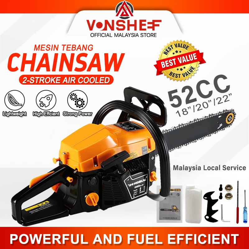 Heavy Duty 22"inch Chain Saw Chainsaw Machine Gasoline 52CC 2 Stroke ...