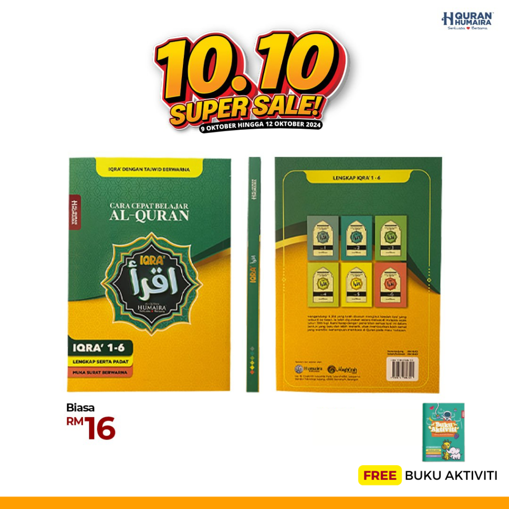 Iqra Soft Cover Humaira Berwarna Lengkap Iqra 1-6 Bersama Asas Tajwid ...