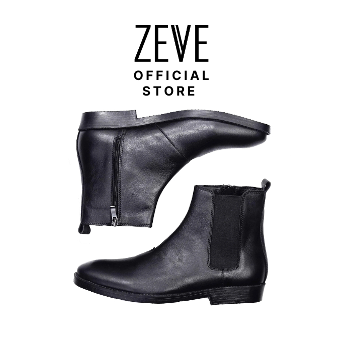 Chelsea Boots With Zipper - Solid Black Leather (Crepe Sole) | Shopee ...