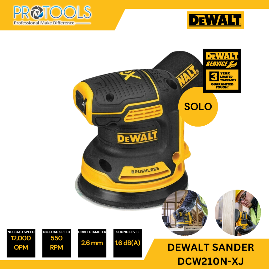 DEWALT CORDLESS | DCW210N-XJ 18V XR BRUSHLESS 125MM SANDER SOLO/WITH ...