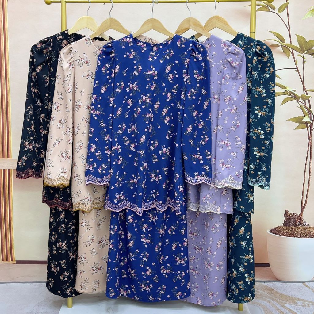 [Nayla.z]Dewasa Saiz36-52(S-6XL)Set BajuKurung(T37169)Sedondon CorakBunga Berpuff SulamRenda ...