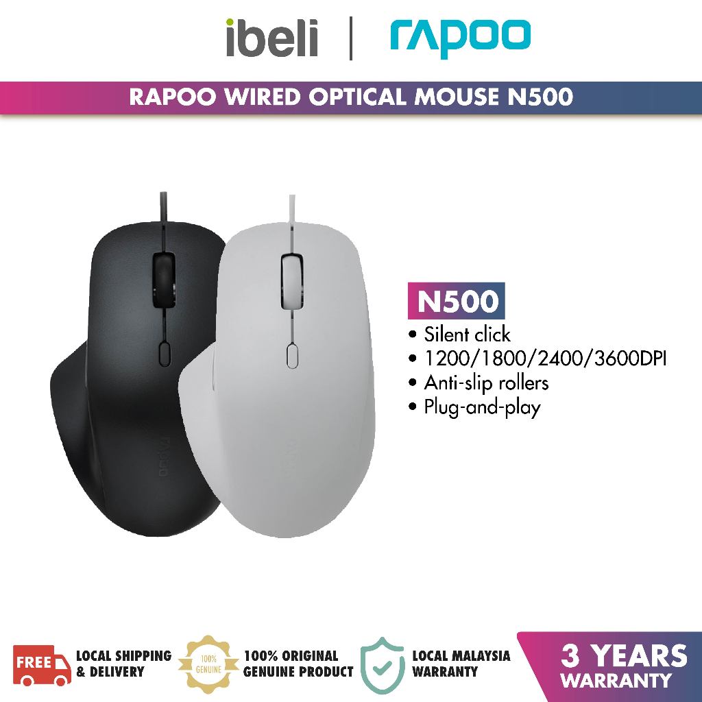 Rapoo Wired Optical Mouse N500 | Shopee Malaysia
