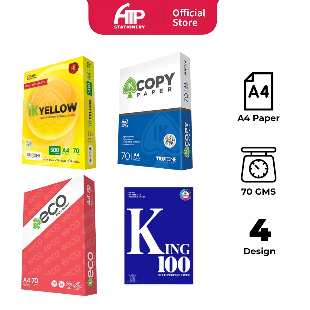 70gms A4 Paper 500 Sheets IK Eco IK Yellow King100 A4 Copy Paper Multi ...