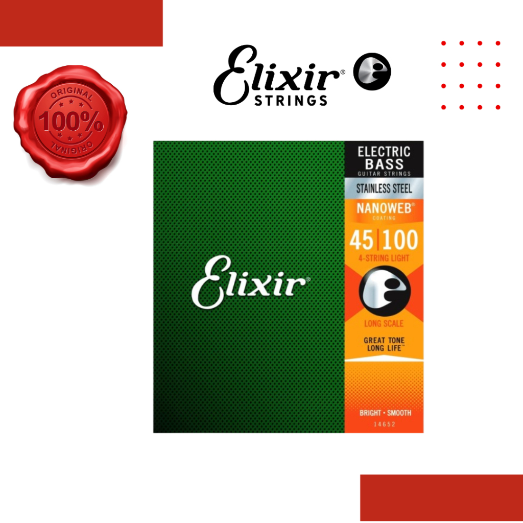Elixir Strings 14652 Nanoweb Stainless Steel Electric Bass Guitar ...