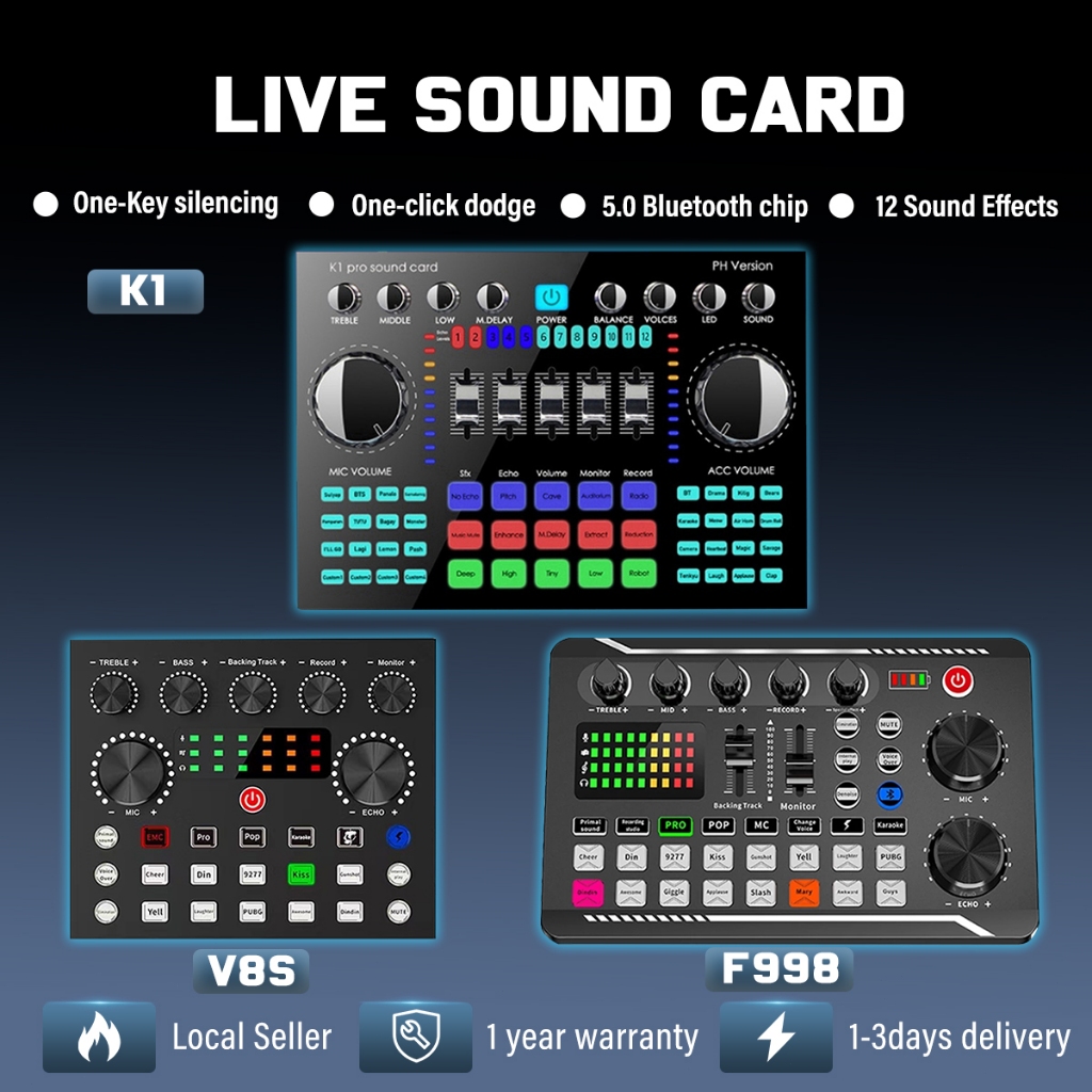 [24h ship]V8/F998 Live Sound Card For PC Cellphone Youtube HIFI Mixer Record Singing Equipment ...