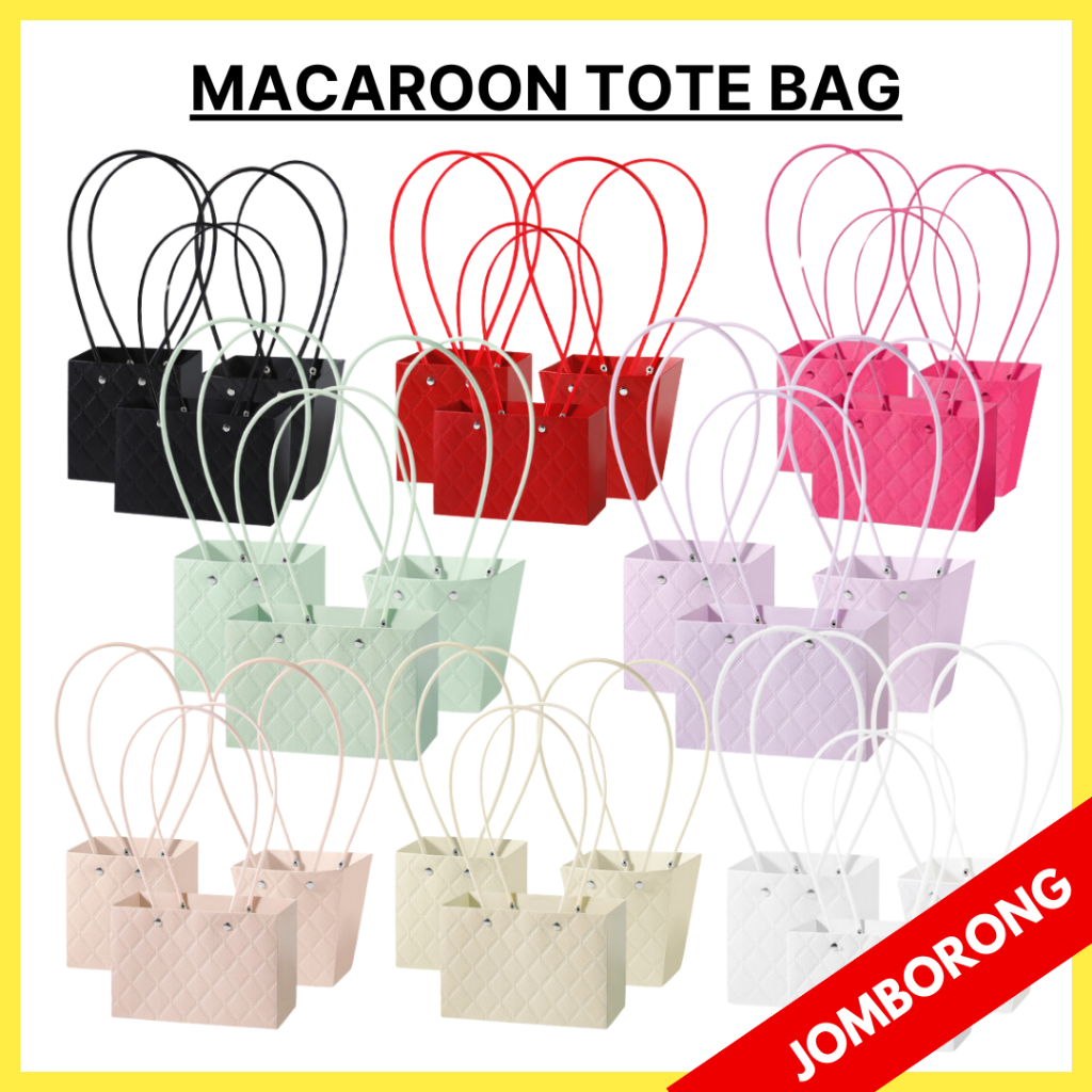MACAROON TOTE BAG Rectangular Shaped Flower Paper Chain Handle Doorgift ...
