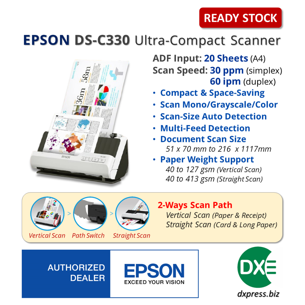EPSON DS-C330 Ultra Compact High Speed Document Scanner (DS C330) | Shopee Malaysia
