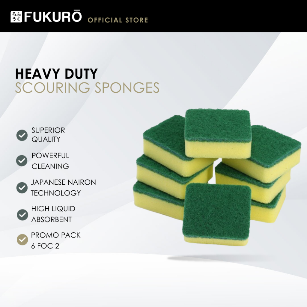 Fukuro Heavy Duty Scouring Sponges (6 + 2 Pcs) | Shopee Malaysia