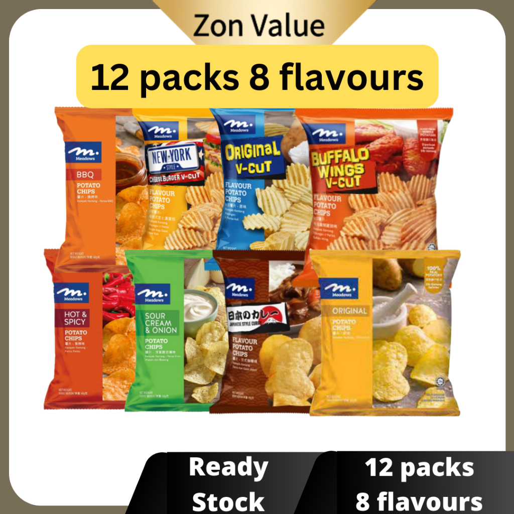 Meadows Combo Set 15 Packs 8 Flavour Potato Chips Kerepek Kentang 薯片味零食 ...
