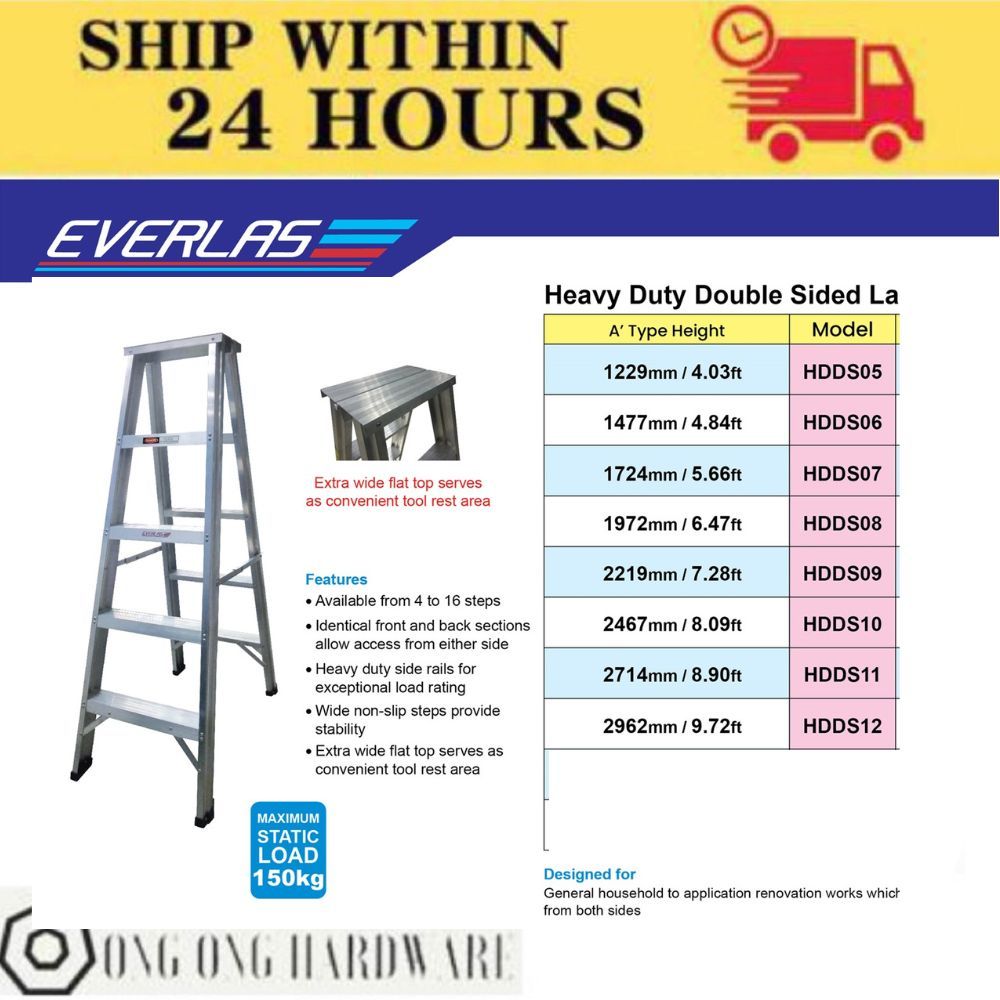 Everlas HDDS Series Heavy Duty Double Sided Ladder 5 - 12 steps-150KG ...
