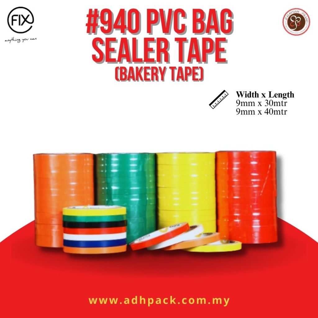 FIX #940 PVC Bag Sealer Tape / Bakery Tape 9MM X 30METER/ROLL | Shopee ...