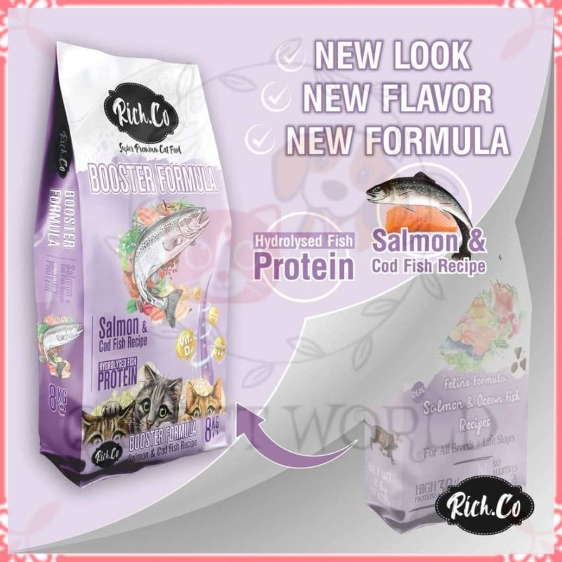 RICH.CO Adult Cat Booster Formula Salmon & Cod Fish Recipe 8KG | Shopee ...