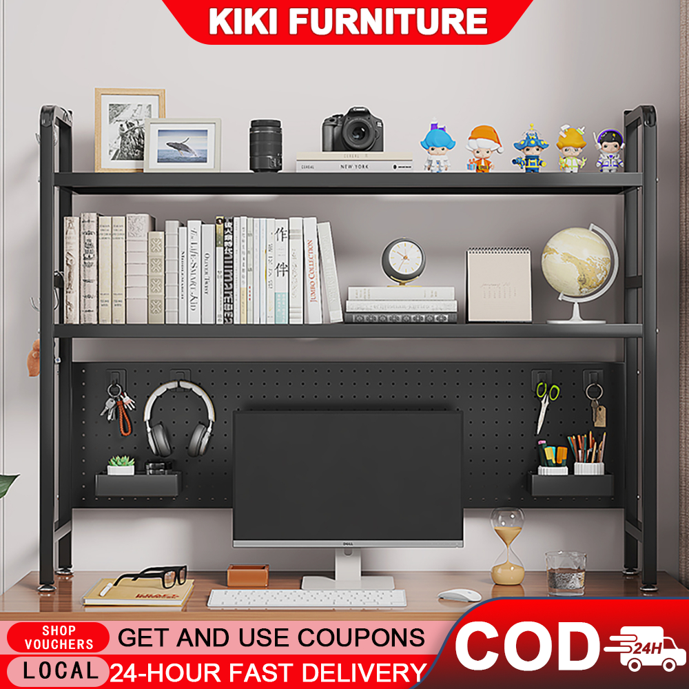 With grid bookshelf desk storage rack desktop multi-layer wrought iron ...