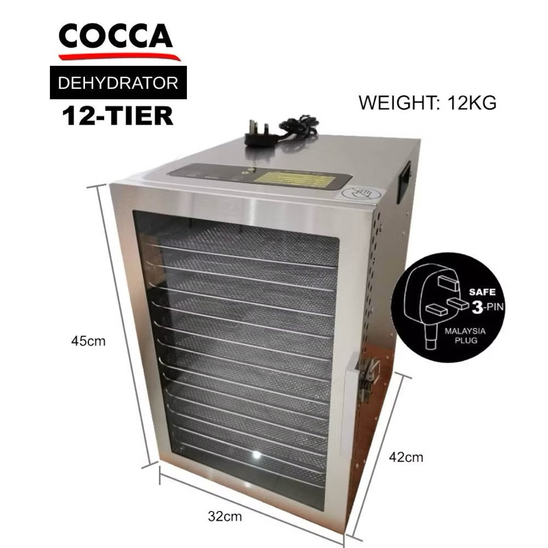 COCCA 12-Tier SUS304 Stainless Steel Food Dehydrator Commercial Grade ...