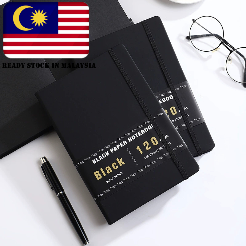 INS A5 Size Minimalist Plain Black Paper Notebook 100 Sheets Draft ...
