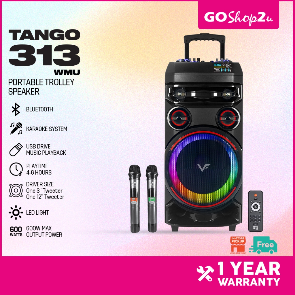 Vinnfier VF Tango 313 WM 2024 Portable Trolley Bluetooth Speaker with Karaoke System Bluetooth ...