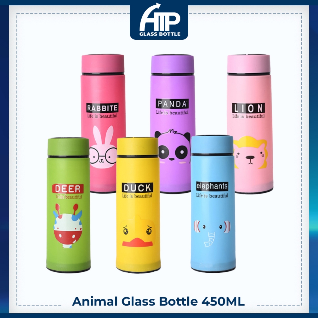 450ml ATP Glass Bottle Botol Air Animal Insulated Tumbler Coffee Travel ...