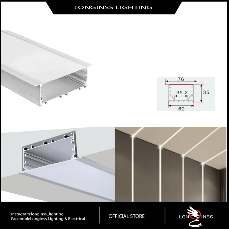 LED Aluminium Profile Recessed Silver 1 Meter ( Casing Only ) | Shopee ...
