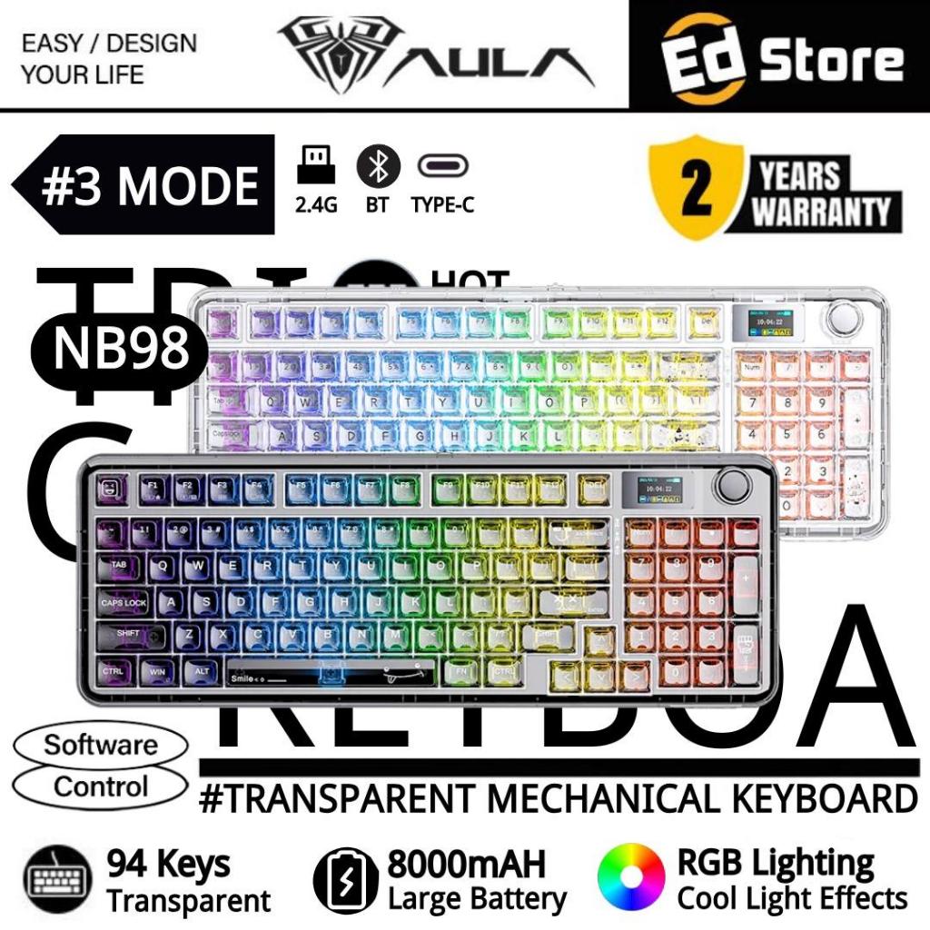 Aula NB98 F68 F98 F98Pro Transparent Keyboard Gaming 3Mode Hot Swap RGB Gasket LED Display ...