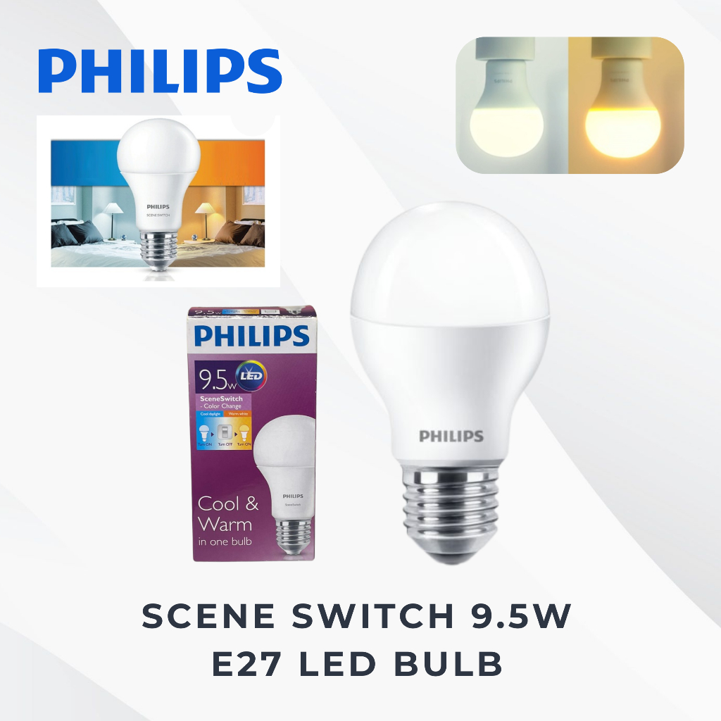 PHILIPS Scene Switch 9.5W E27 LED Bulb 220-240V Energy Saving 3000K ...