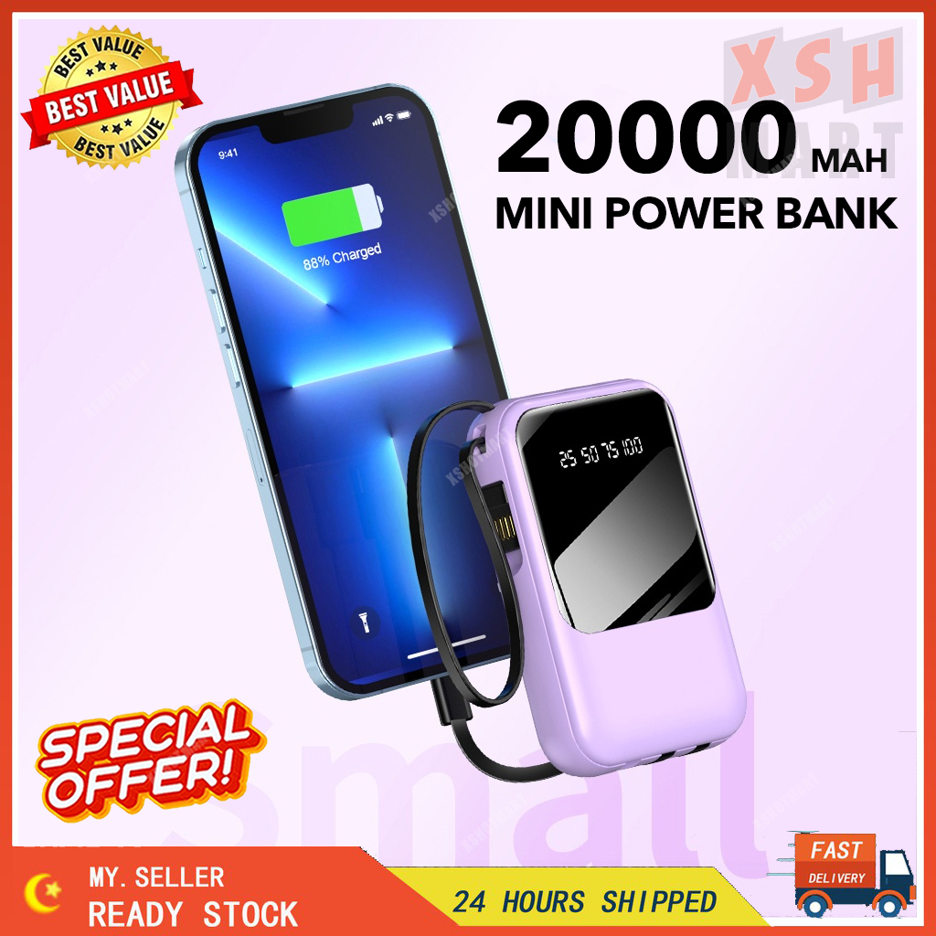 Powerbank 20000mah with 4 Cable Small Powerbank mini Type C Pawer Bank ...