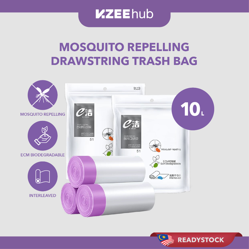 KZEEhub 10L Biodegradable Drawstring Rubbish Bag [45x50cm] Mosquito ...