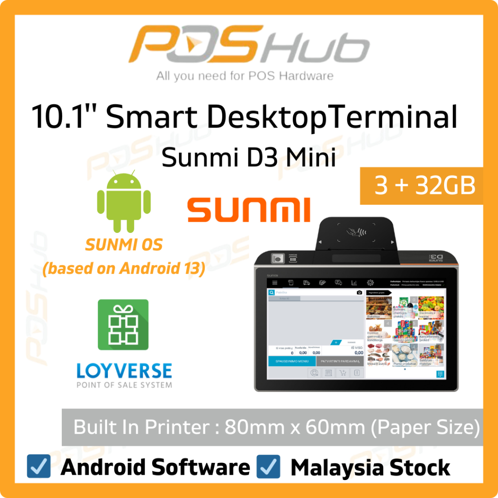 Sunmi D3 Mini All in One Smart Desktop POS Terminal with 80mm Printer 3 ...