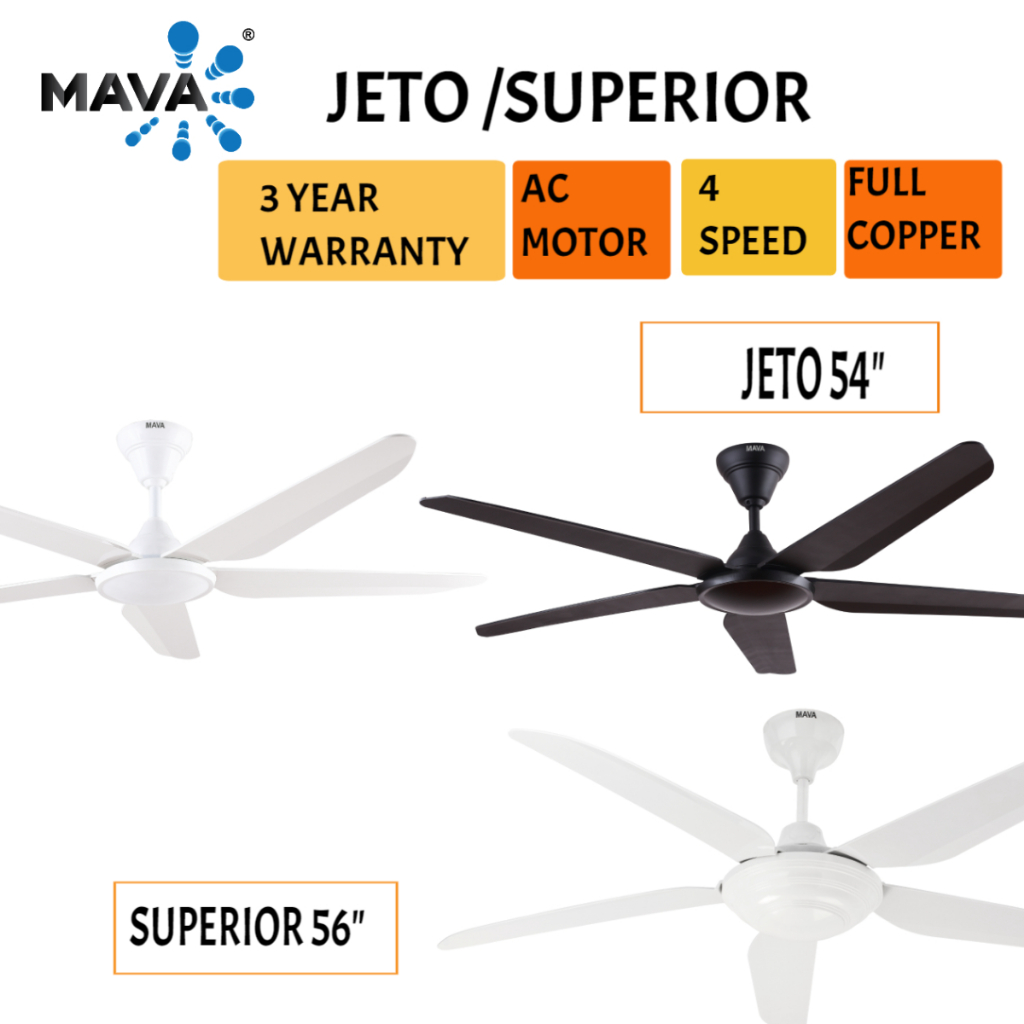 MAVA 56" SUPERIOR 54" JETO CEILING FAN WITH REMOTE CONTROL / 5 BLADES ...