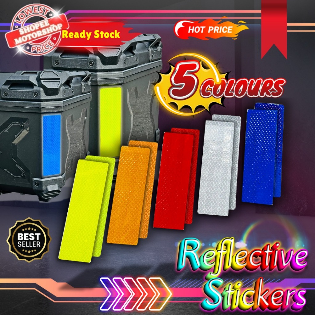 Motorcycle Top Box Safety Reflective Sticker 2 pcs Yellow Green Orange ...