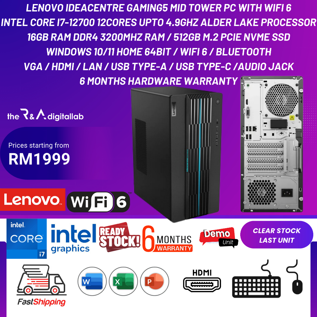 Lenovo IdeaCentre Gaming PC Corei7-12700/16GB/512GB/Wifi6/Original Win ...