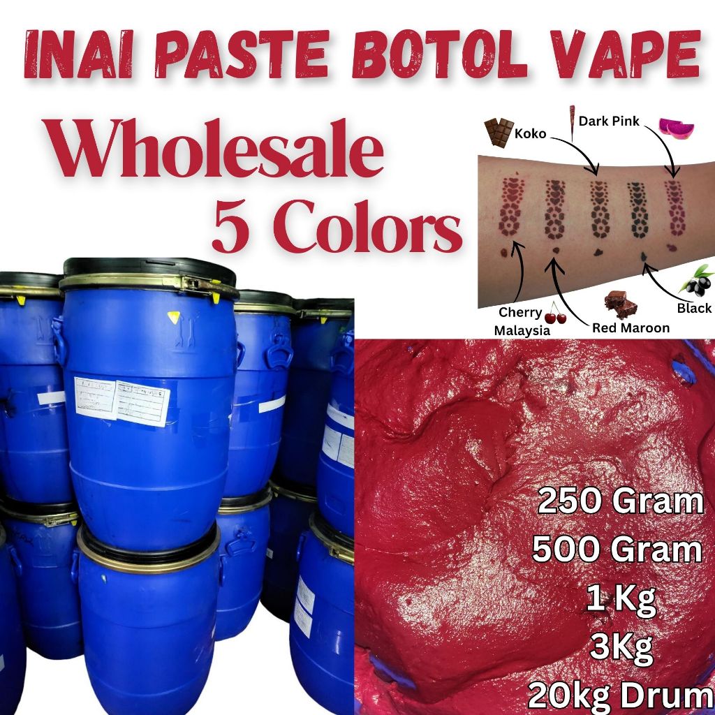 Henna Paste Botol Vape Borong Kilo - Warna Pilihan: RM, CM, Black, Pink ...
