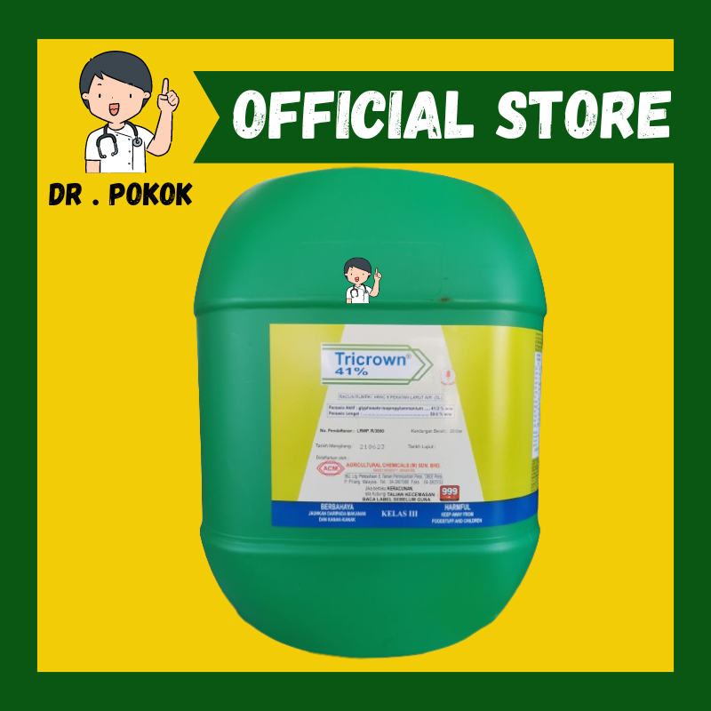 [ORIGINAL] 20L Tricrown ACM Glyphosate 41% Herbicide Sama Macam Ecomax ...