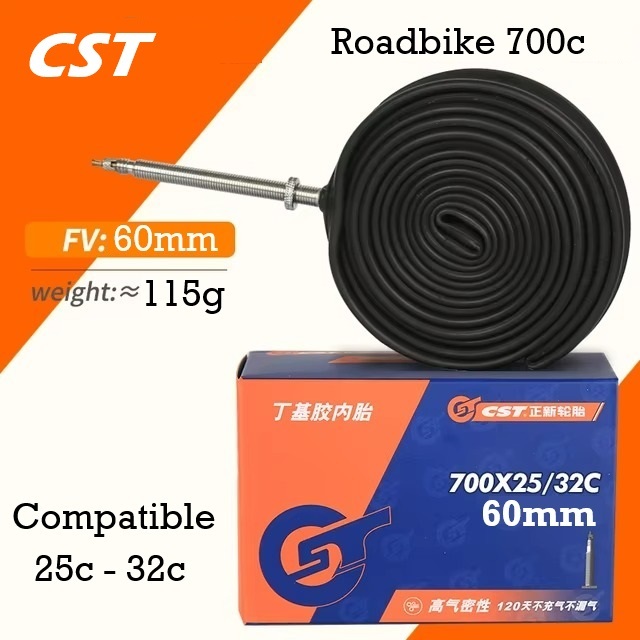 CST BICYCLE ROADBIKE 60MM VALVE INNER TUBE ( Presta FV ) 700 X 25C ...