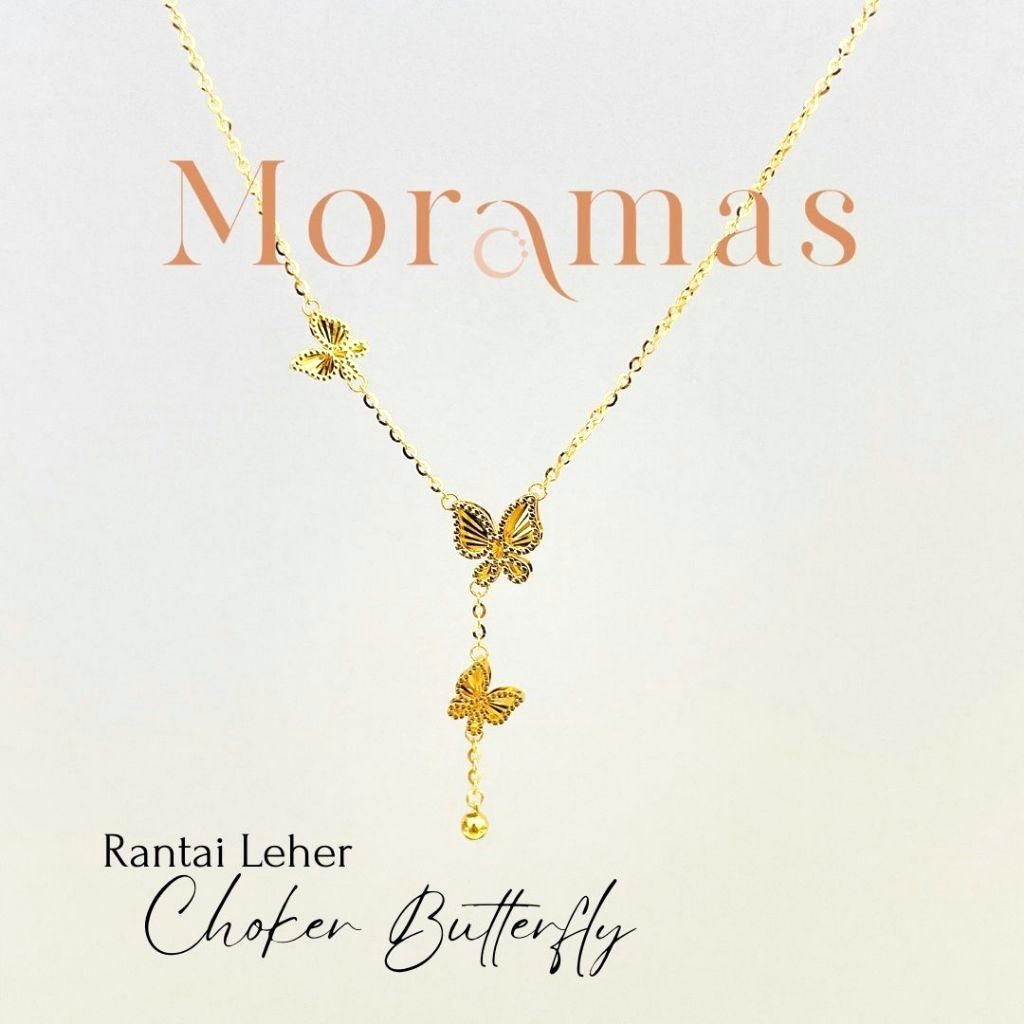 Moramas BUTTERFLY CHOKER Necklace 916 Gold/ Rantai Leher CHOKER RAMA ...