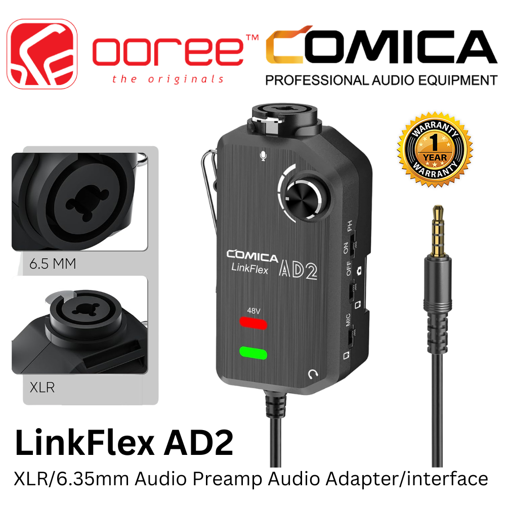 COMICA LINKFLEX AD2 XLR/6.35MM AUDIO PREAMP ADAPTER/ AUDIO INTERFACE WITH STEPLESS GAIN CONTROL ...