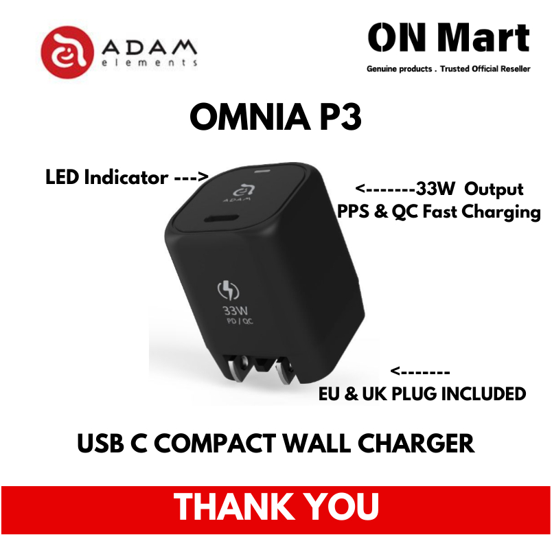 OMNIA P3 USB-C 33W Compact Wall Charger | 3 Year Warranty | Shopee Malaysia