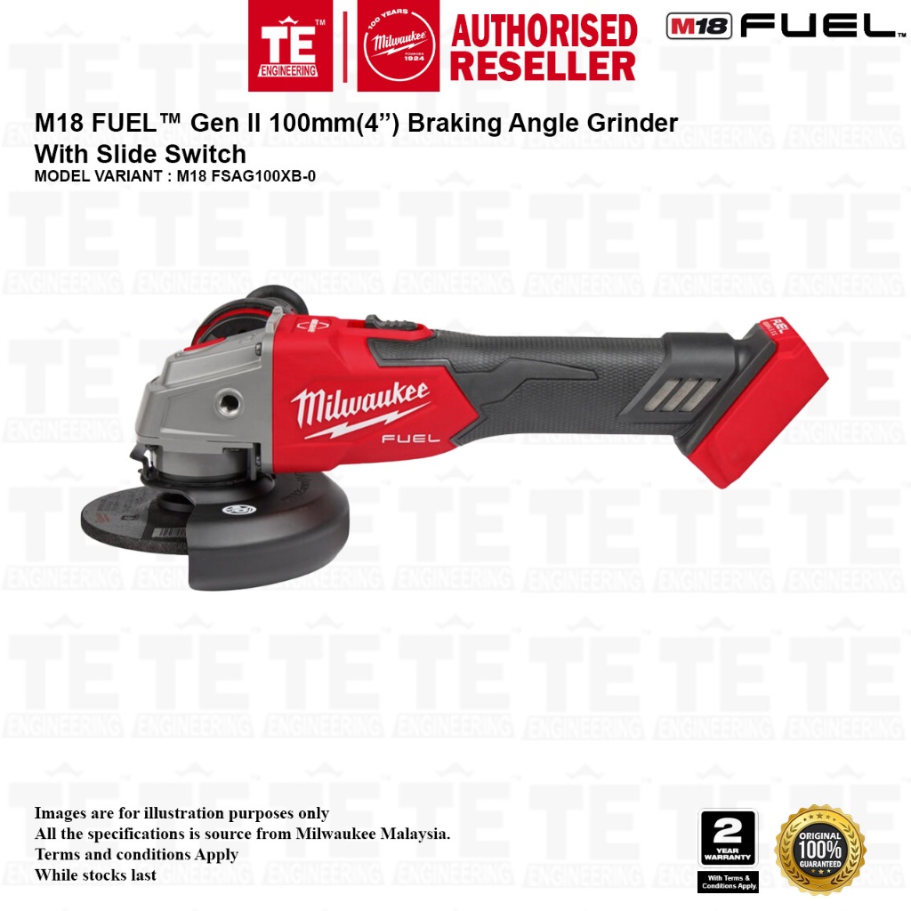 MILWAUKEE M18 FUEL™ Gen II 100mm (4”) Braking Angle Grinder With Slide ...