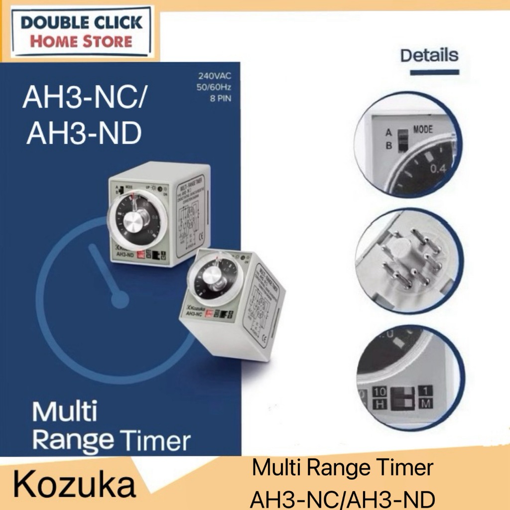 KOZUKA Multi Range Timer 8 PIN 240VAC AH3-NC (6sec-60min) / AH3-ND ...