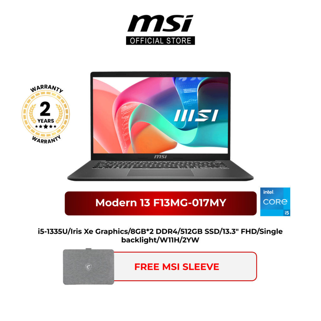 MSI Modern 13 F13MG-017MY Laptop ( i5-1335U/Iris Xe Graphics/8GB*2 DDR4 ...