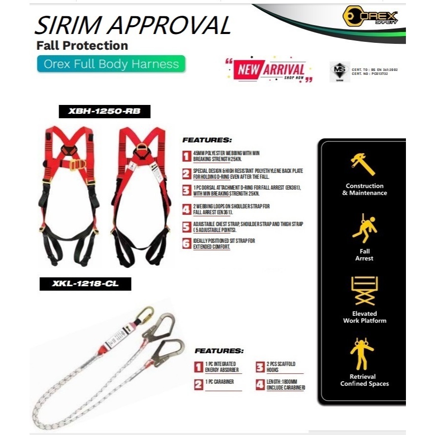Orex Full Body Safety Harness and Dual Rope Type Lanyard with Energy ...