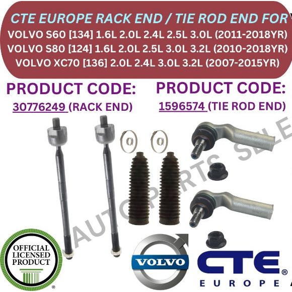 CTE EUROPE GENUINE TIE ROD END, RACK END, COVER FOR VOLVO S60 [134] '11 ...