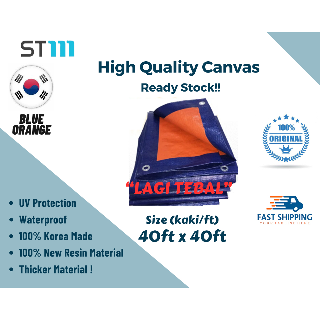 (OB)BLUE ORANGE WATERPROOF CANVAS TARPAULIN 40FT (LAGI TEBAL DARIPADA ...