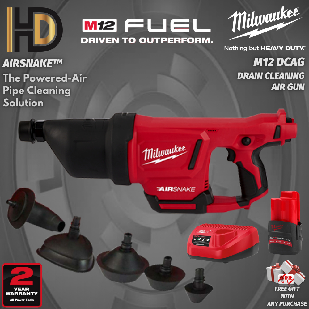 Milwaukee M12 DCAG AIRSNAKE Drain Cleaning Air Gun / Cordless Drain ...