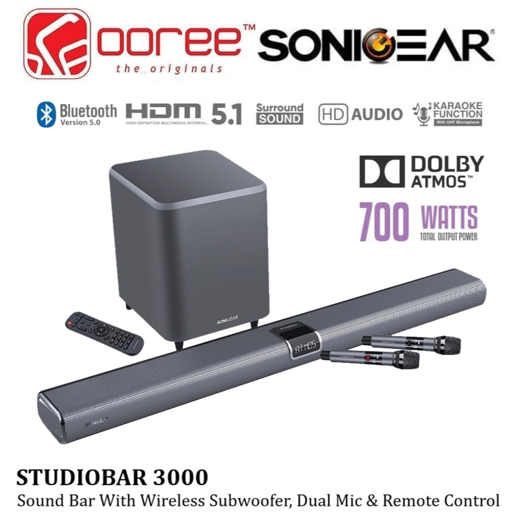 SONICGEAR STUDIOBAR 3000 WIRELESS SOUND BAR WITH 5.1.2 CH SOUND SYSTEM ...
