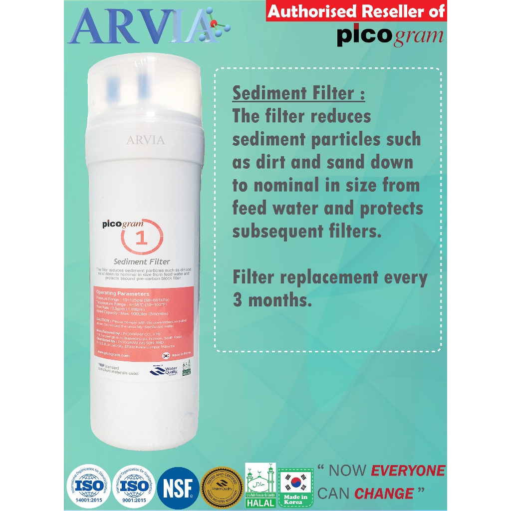 8,9 &10 Inch Picogram Korea HALAL Water Filter (Sediment, Pre Carbon ...
