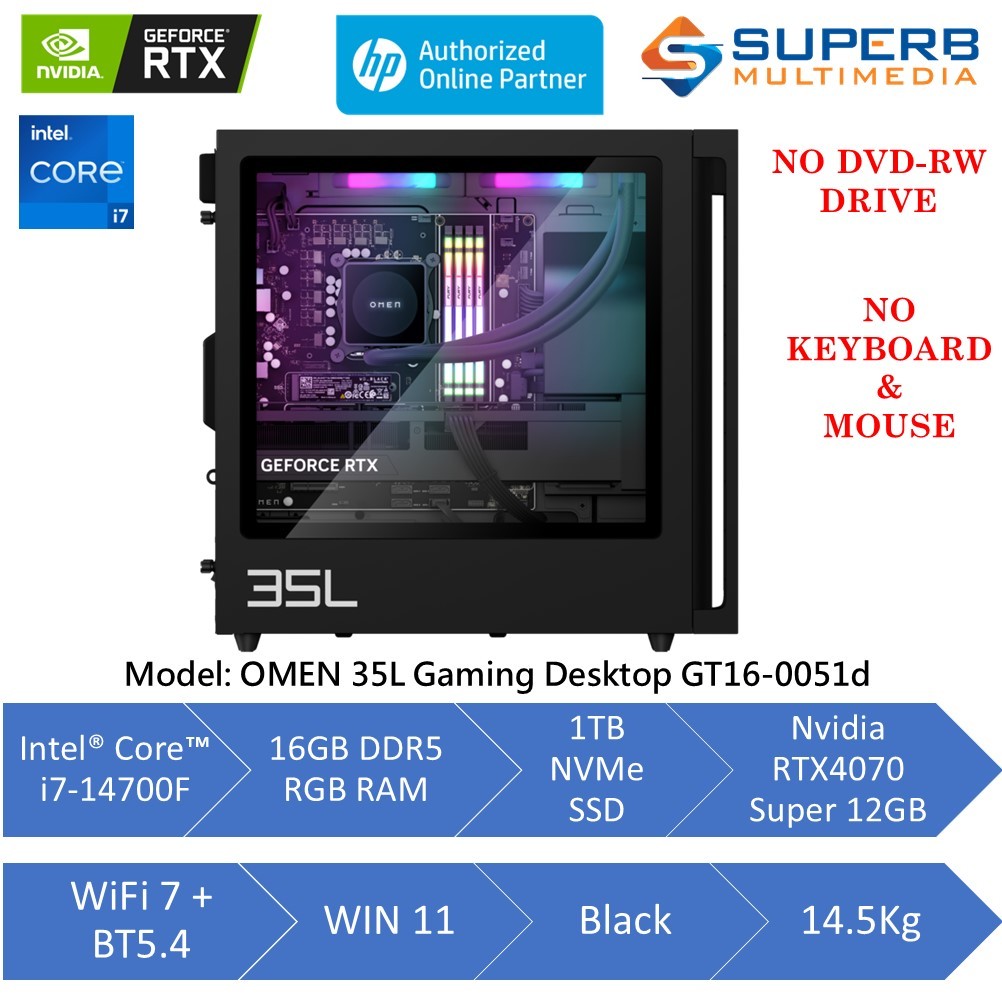 HP OMEN 35L GT16-0051D Gaming Desktop PC Black Metal ( i7-14700F, 16GB ...
