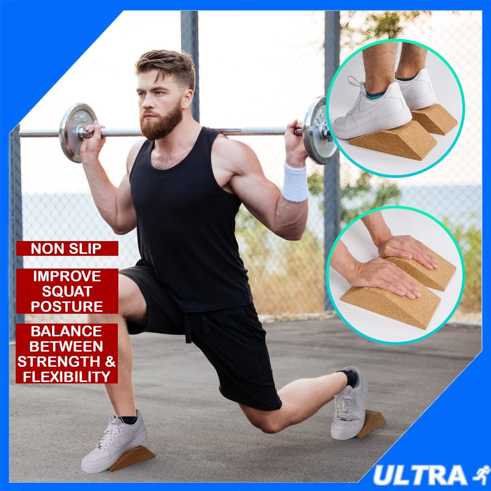 2pcs Slant Ramp Board Cork Squat Wedge Block Calf Stretch Weightlifting ...