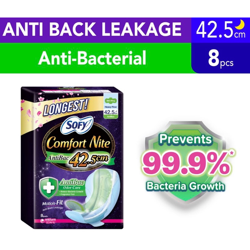 SOFY LONGEST COMFORT NIGHT 42.5 CM ANTIBAC 8’s | Shopee Malaysia