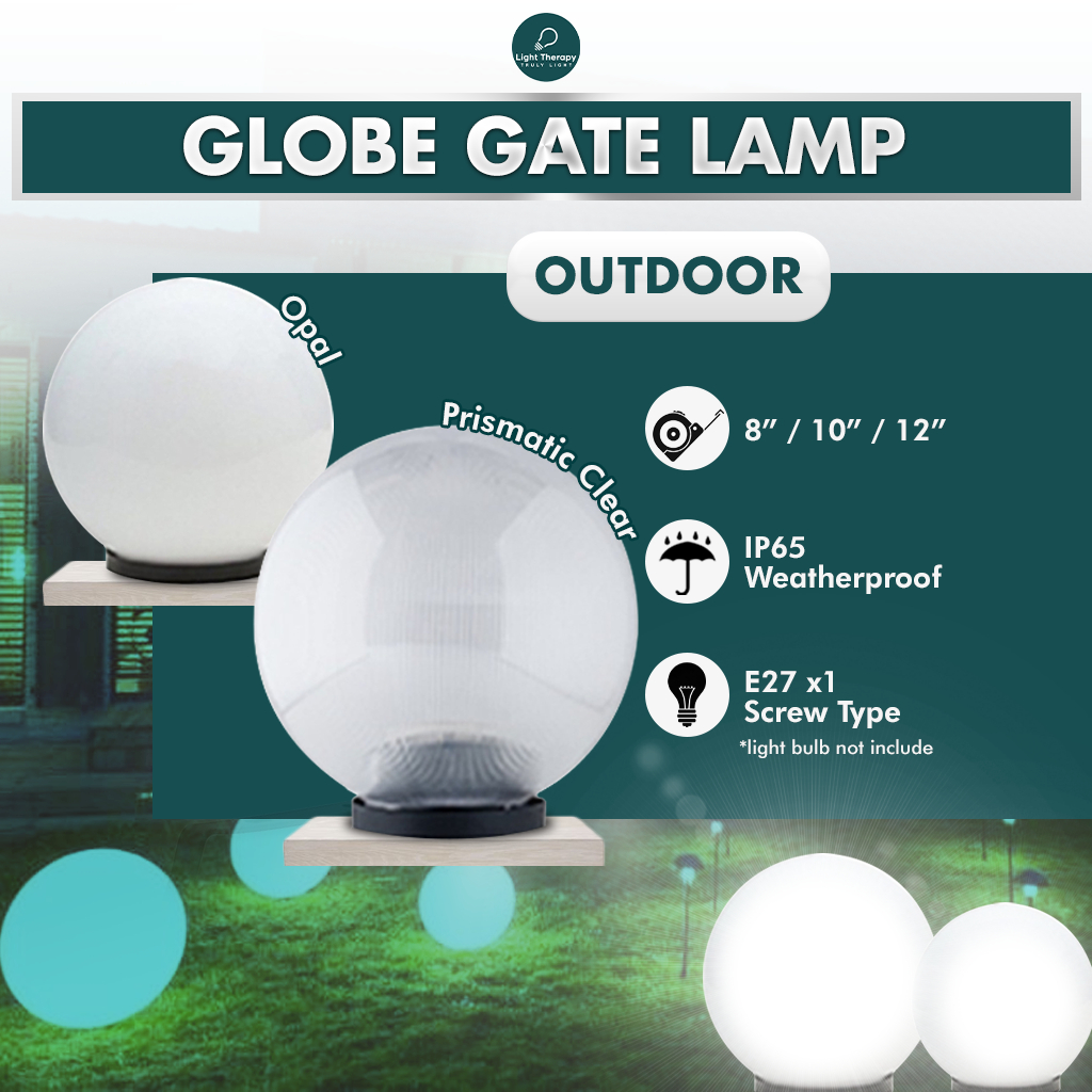 8"/10"/12" Outdoor Gate Lamp CLEAR/OPAL Globe Light Weatherproof ...